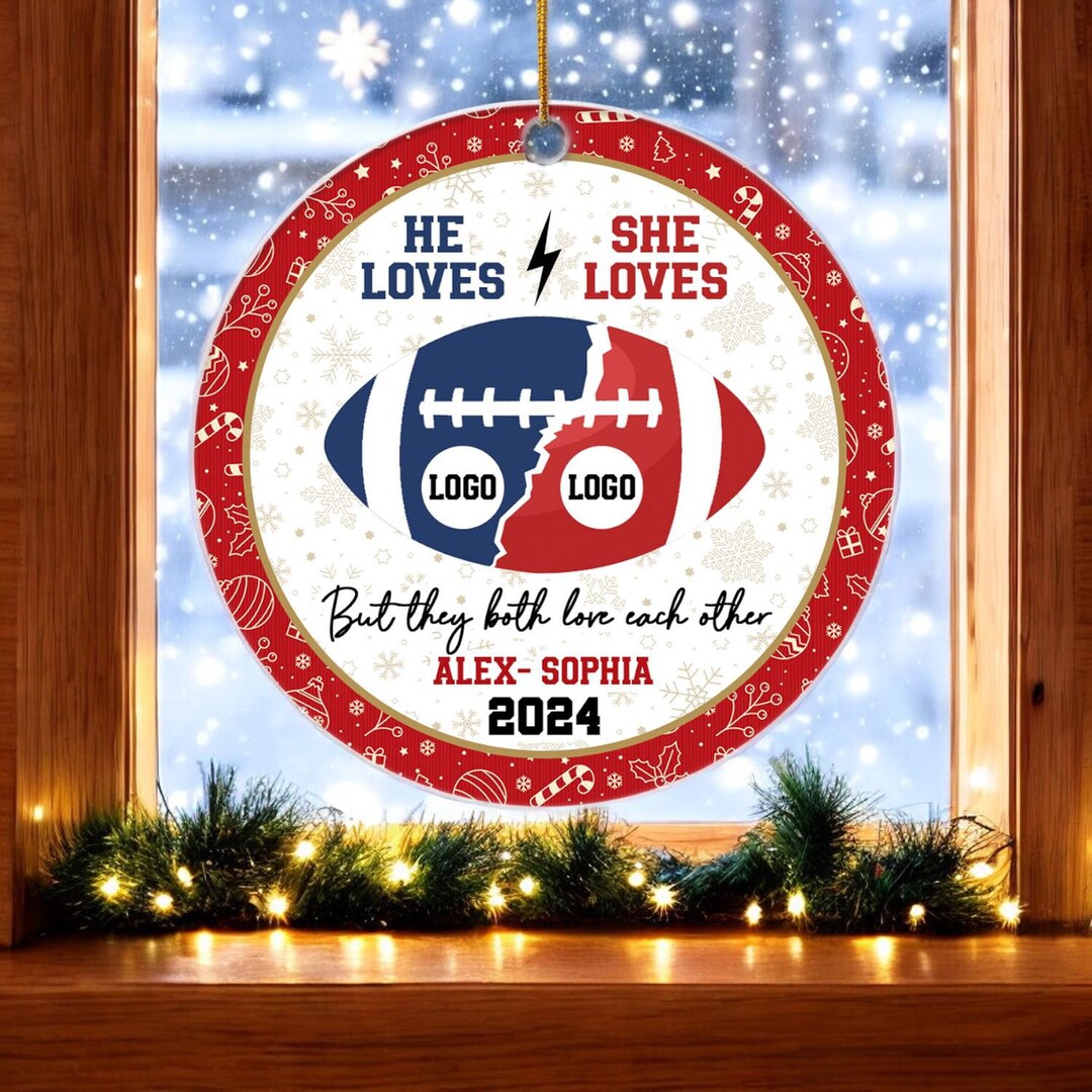 Custom Team Logo Gifts for Couple Ceramic Ornament American Football ...