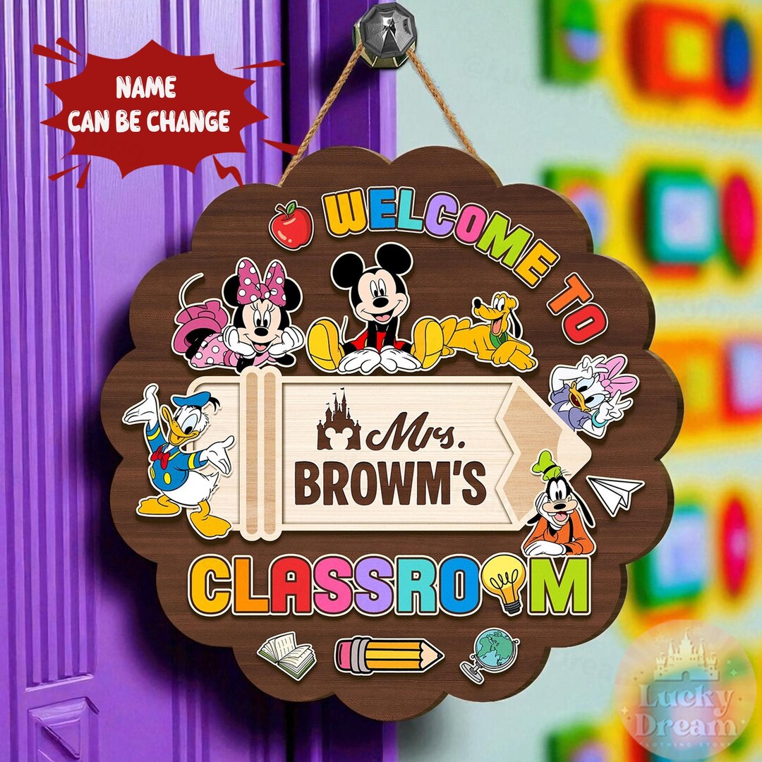 Personalized Teacher Name Door Sign, Mickey Mouse Teacher Door Decor ...