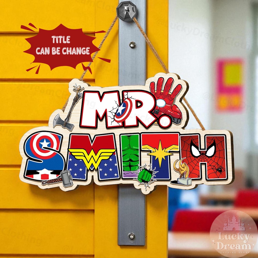 Personalized Teacher Name Door Sign, Superhero Teacher Door Decor, Back ...
