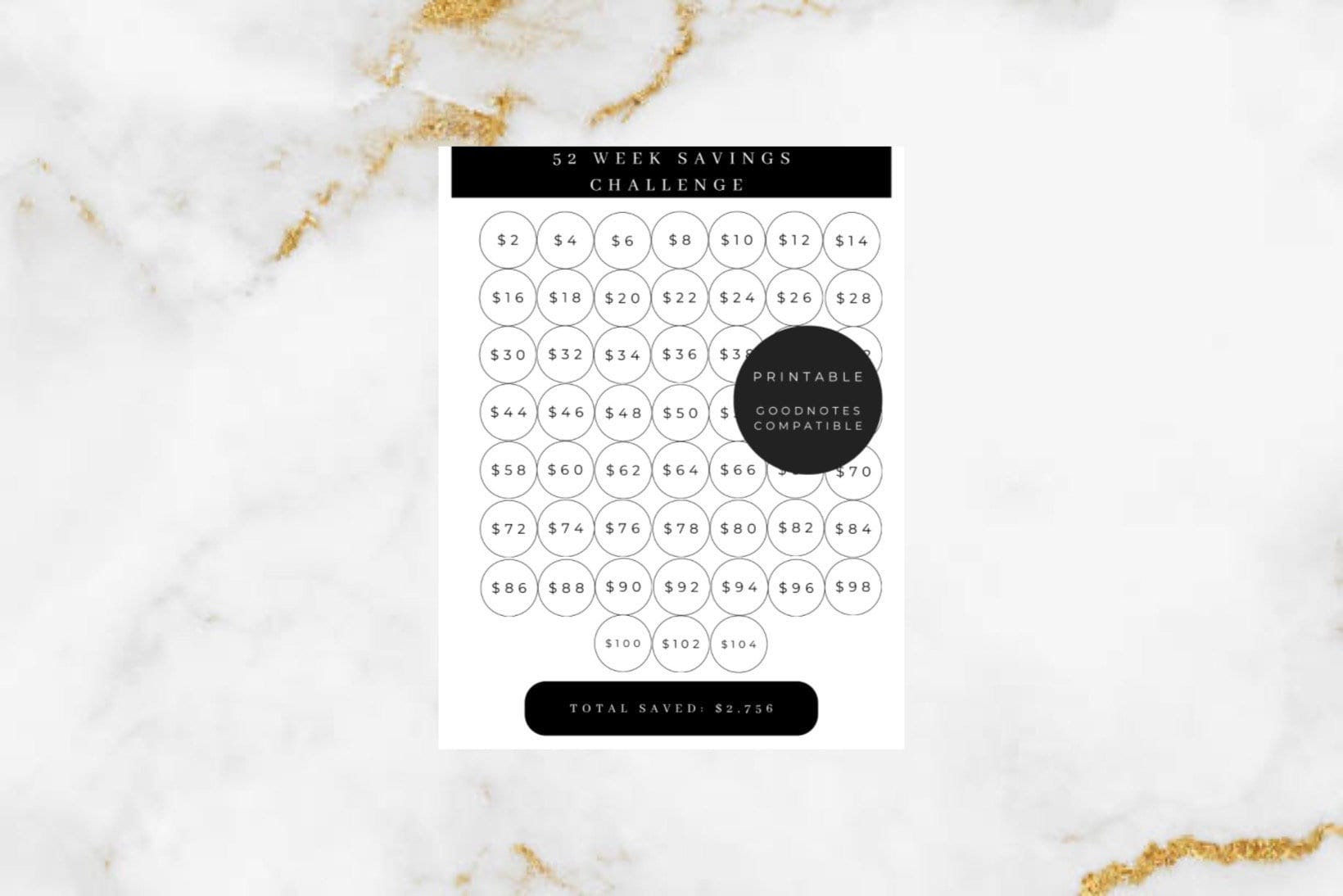 52 Week Savings Challenge Printable, Money Tracker (goodnotes ...
