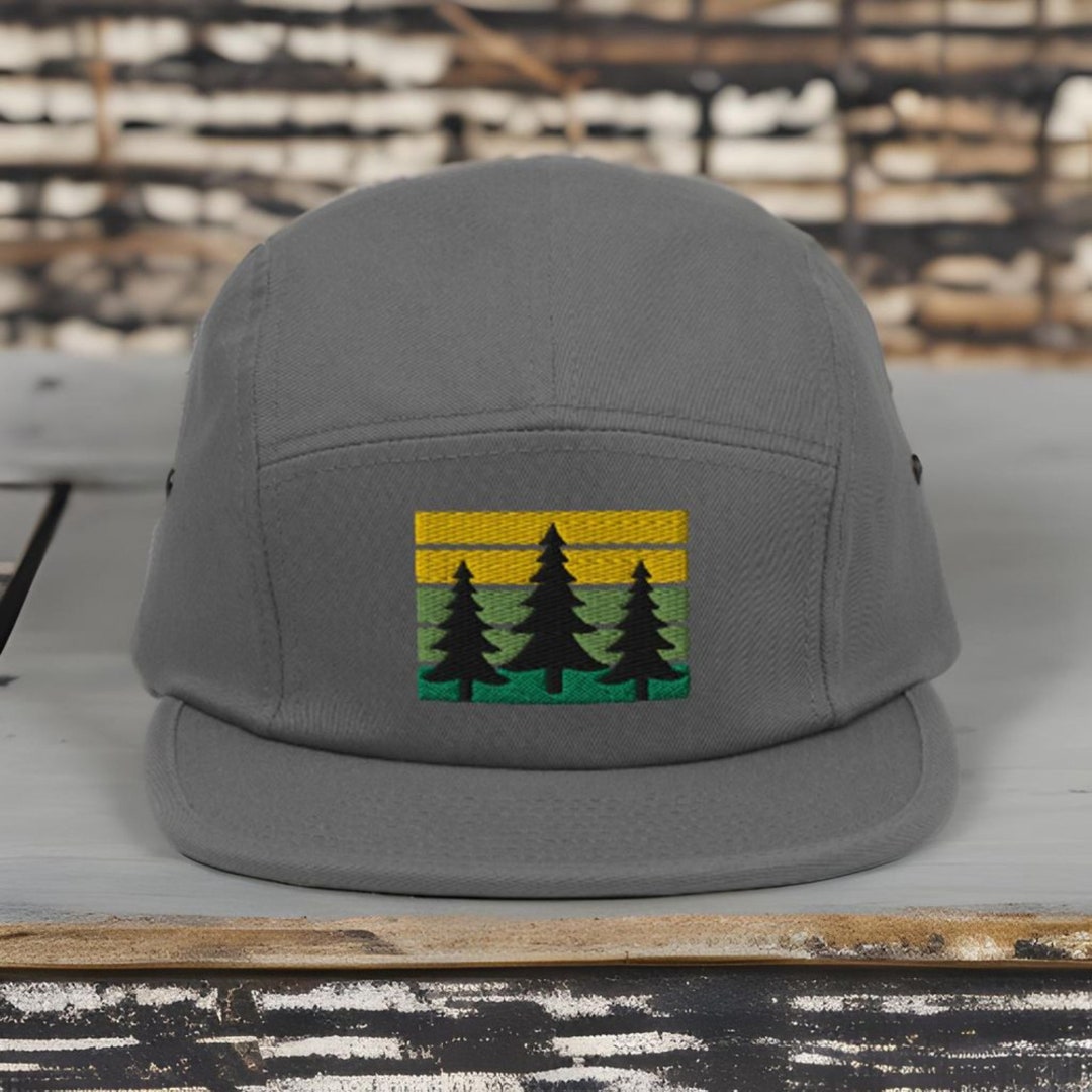 Embroidered Pine Tree Hat, Dad Outdoor Nature Cap, 5 Panel Adjustable ...