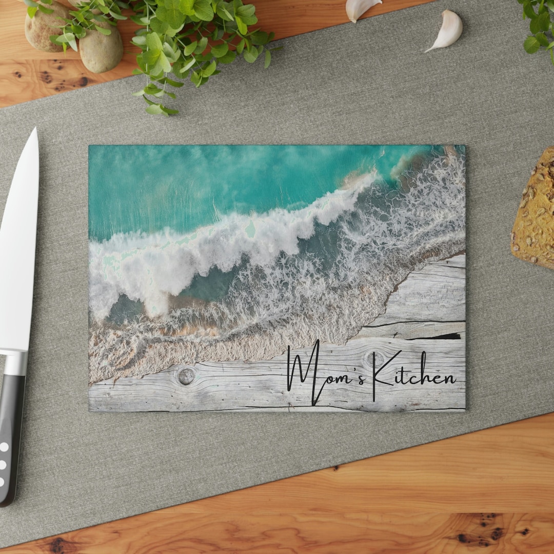 Custom Glass Cutting Board Ocean Themed Wood Print Tempered Glass ...