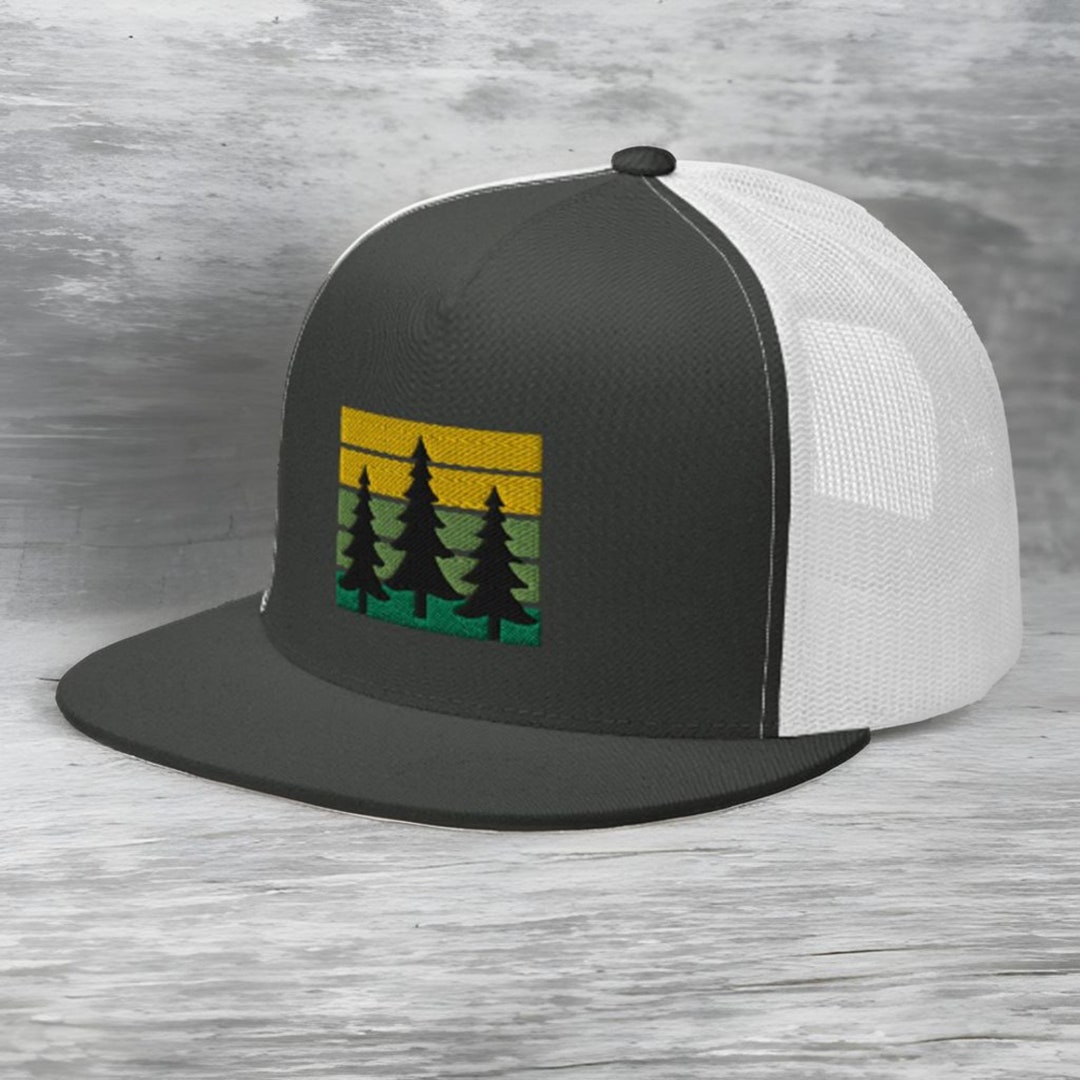 Pine Tree Trucker Hat, Dad Camping Nature Cap, Embroidered Adjustable ...
