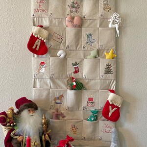 Handmade Linen Christmas Advent Calendar, Embroidered Pouch Wall ...