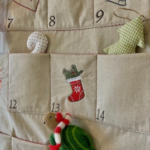 Handmade Linen Christmas Advent Calendar, Embroidered Pouch Wall ...