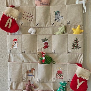 Handmade Linen Christmas Advent Calendar, Embroidered Pouch Wall ...