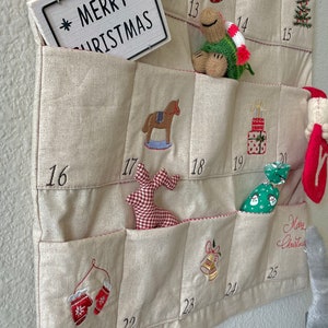 Handmade Linen Christmas Advent Calendar, Embroidered Pouch Wall ...