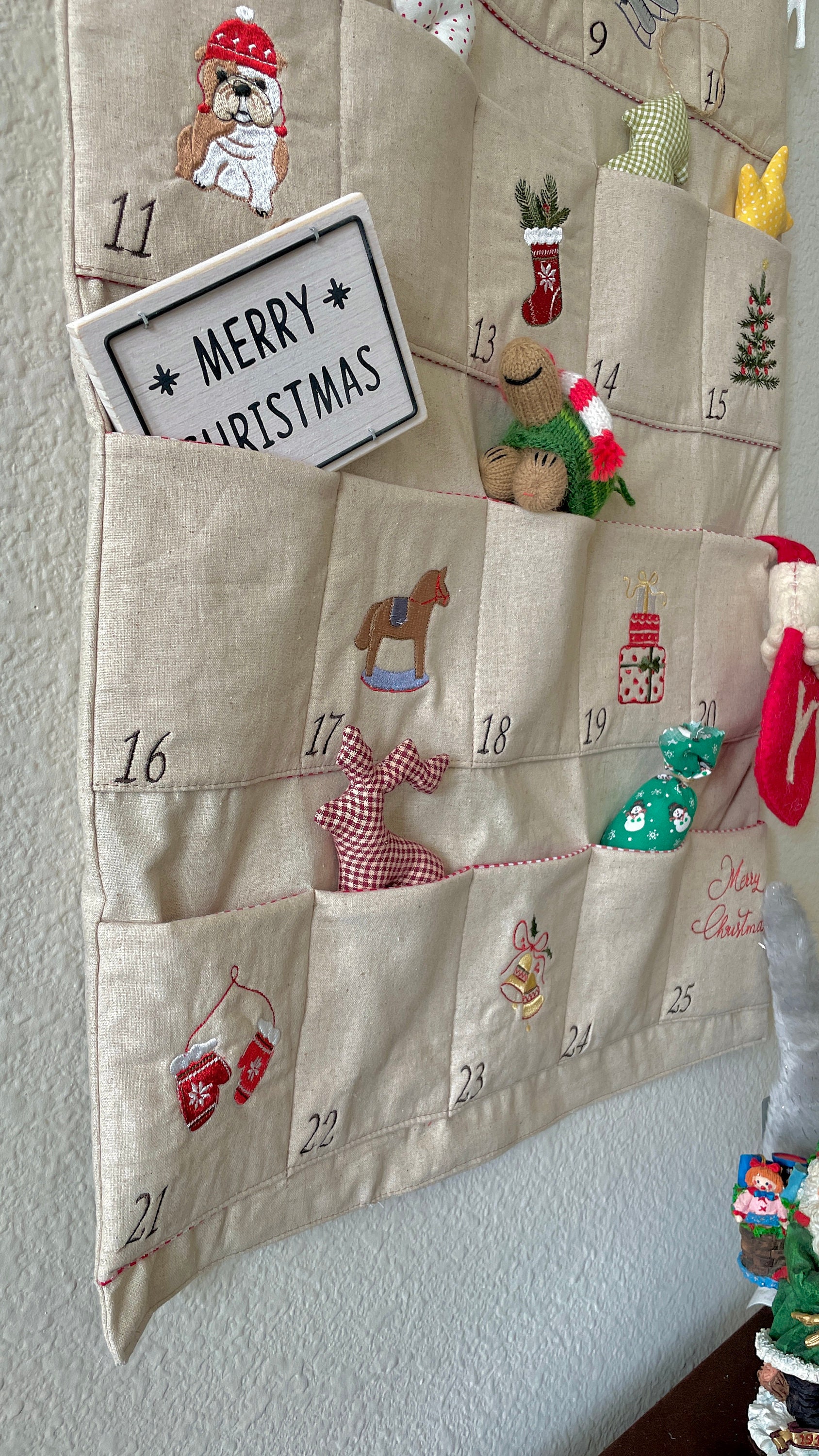 Handmade Linen Christmas Advent Calendar, Embroidered Pouch Wall ...