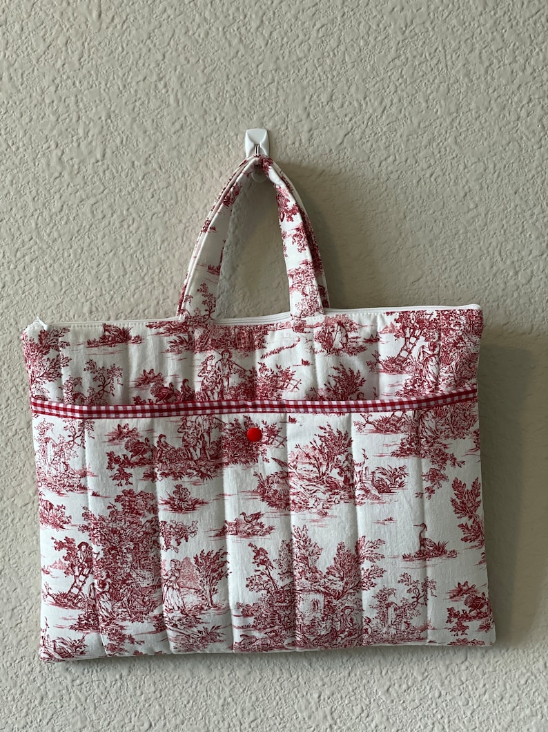 Handmade Quilted Laptop Bag, Blue Toile De Jouy Linen Sleeve - Etsy
