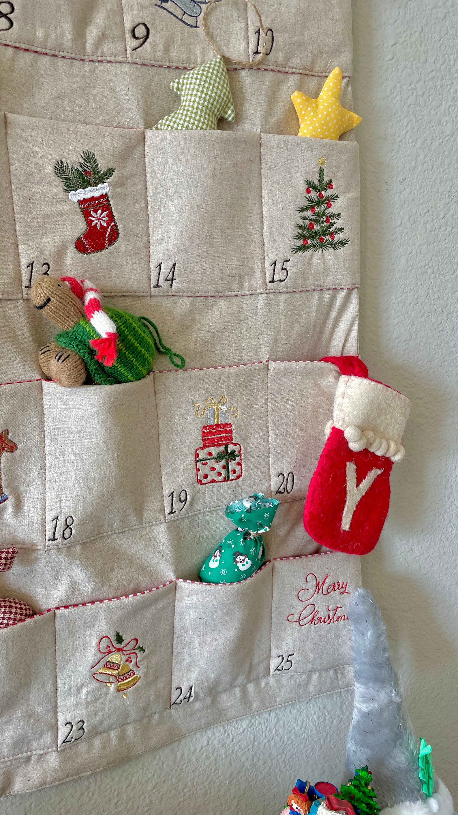 Handmade Linen Christmas Advent Calendar, Embroidered Pouch Wall ...