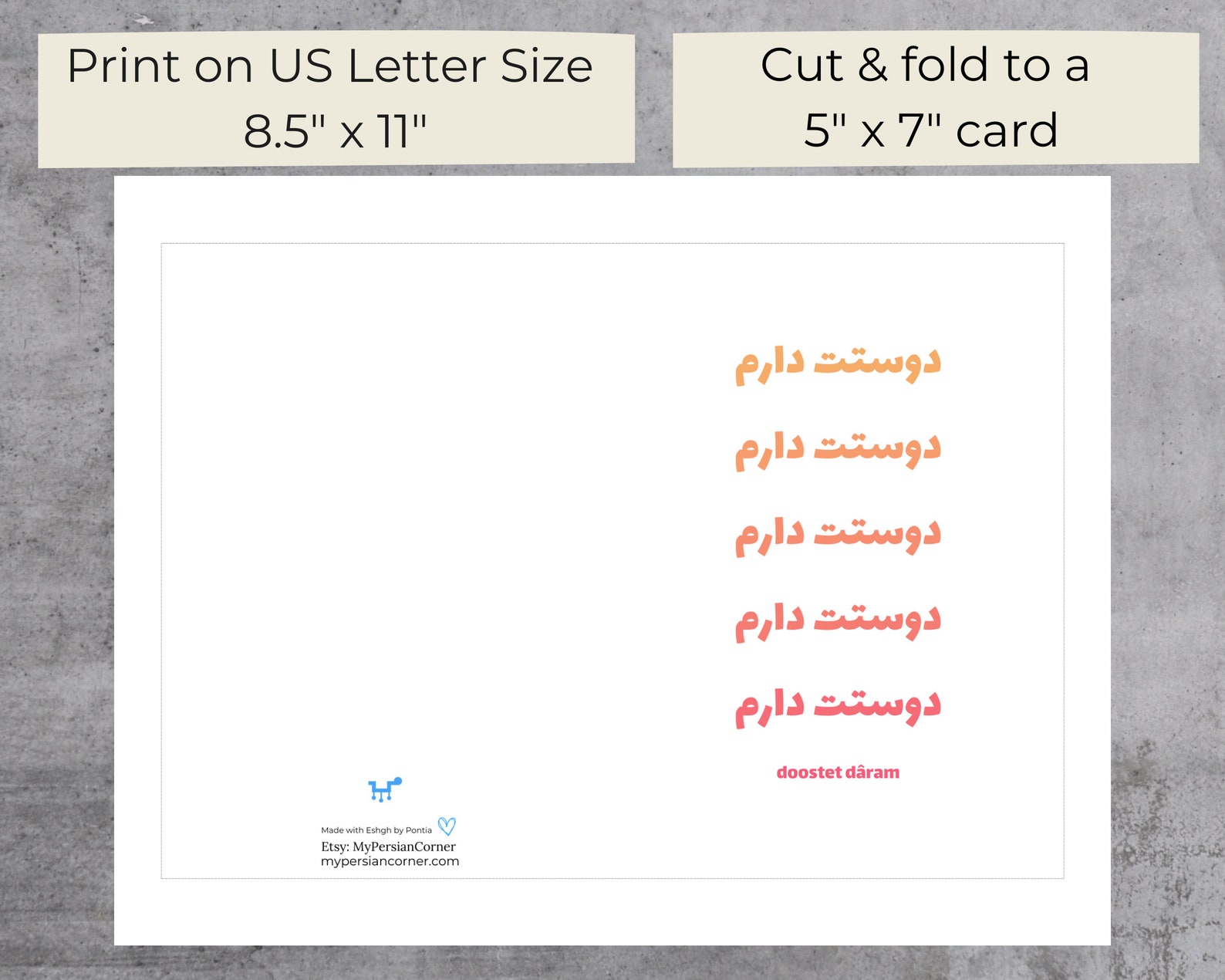Persian I Love You Card Farsi I Love You Card Digital Download I