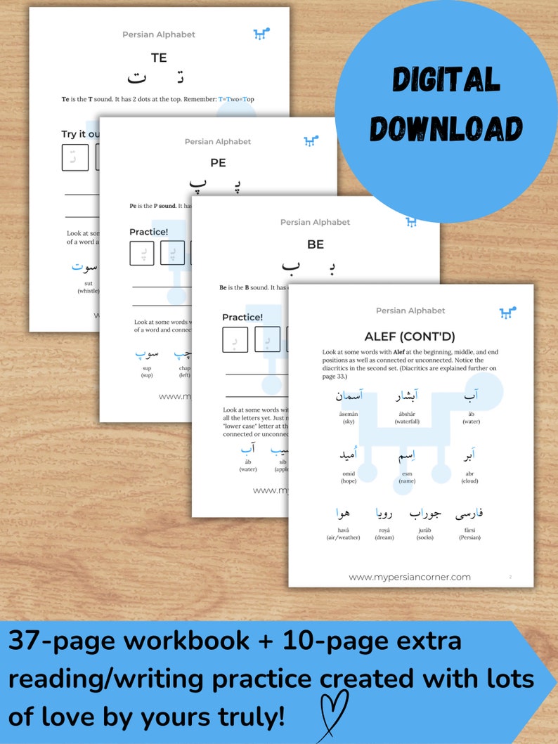 Persian-farsi Alphabet Workbook Digital Download - Etsy