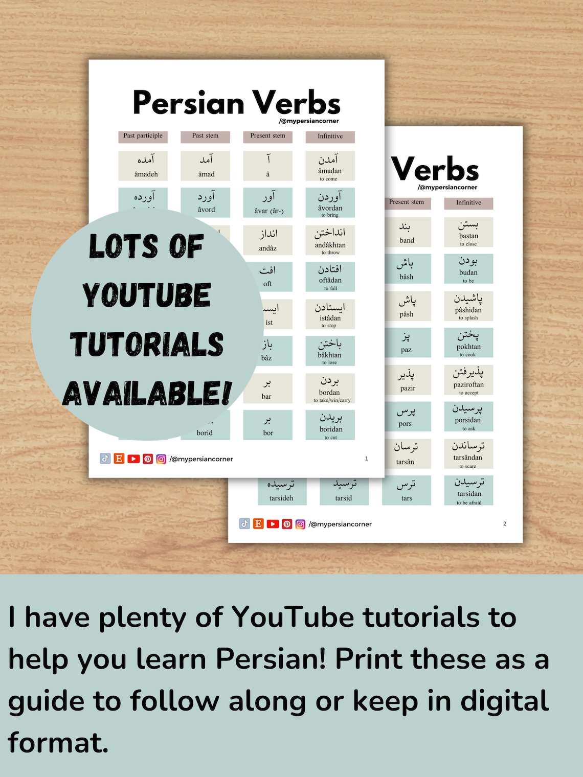 Persian Farsi Verb List Digital Download Reference Verb Conjugation ...