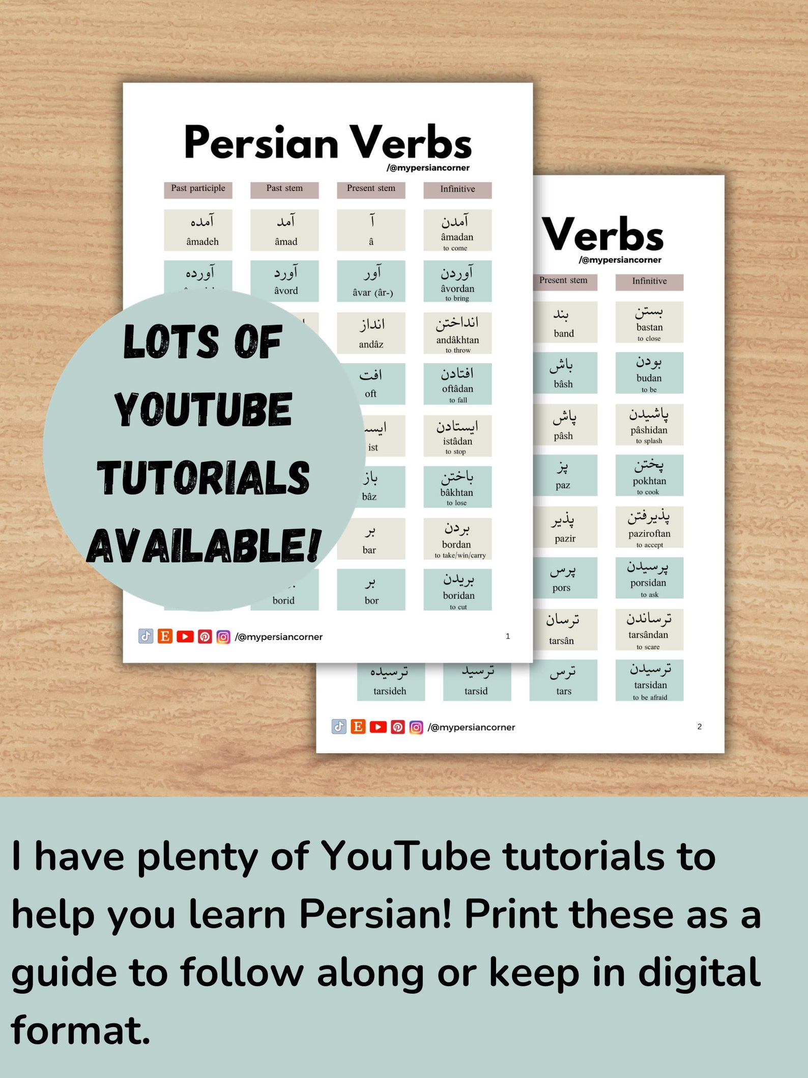 Persian Farsi Verb List Digital Download Reference Verb Conjugation ...