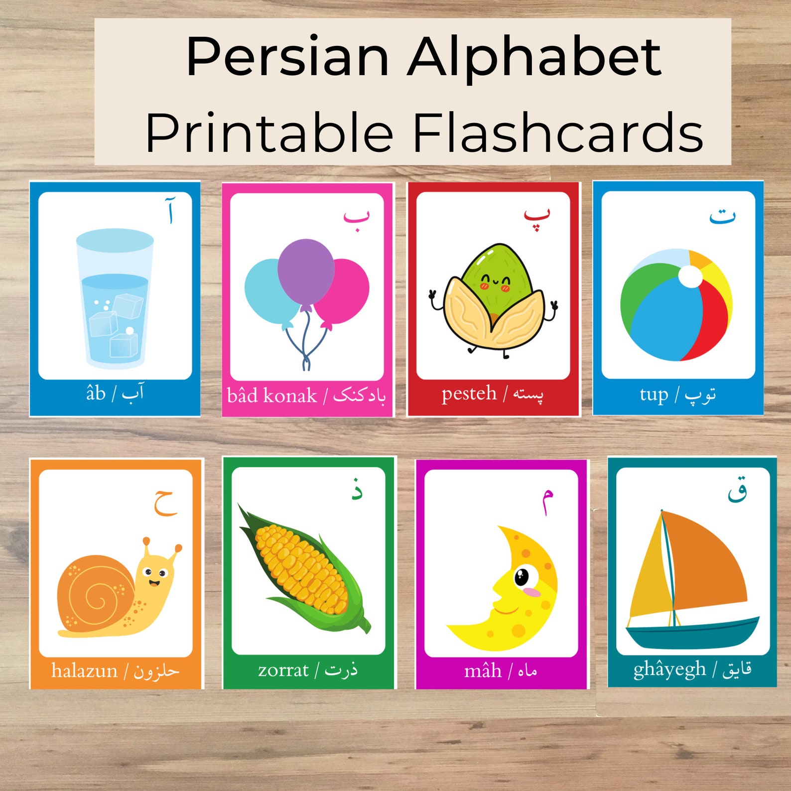 Persian Alphabet Flashcards, Farsi Alphabet Flashcards, Printable ...