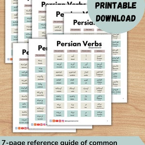 Persian Farsi Verb List Digital Download Reference Verb Conjugation ...
