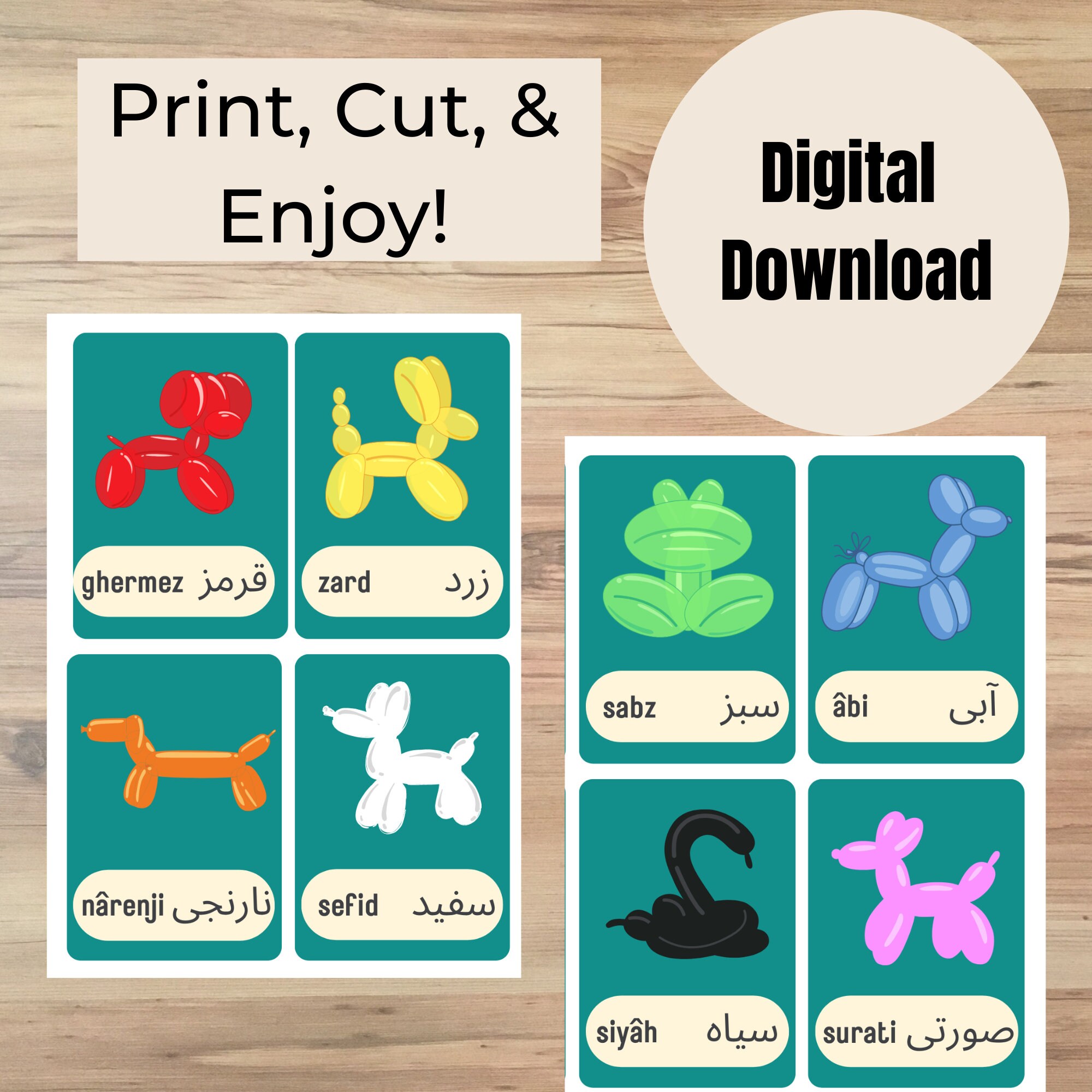 Persian Color Flashcards, Farsi Color Flashcards, Persian, Farsi ...