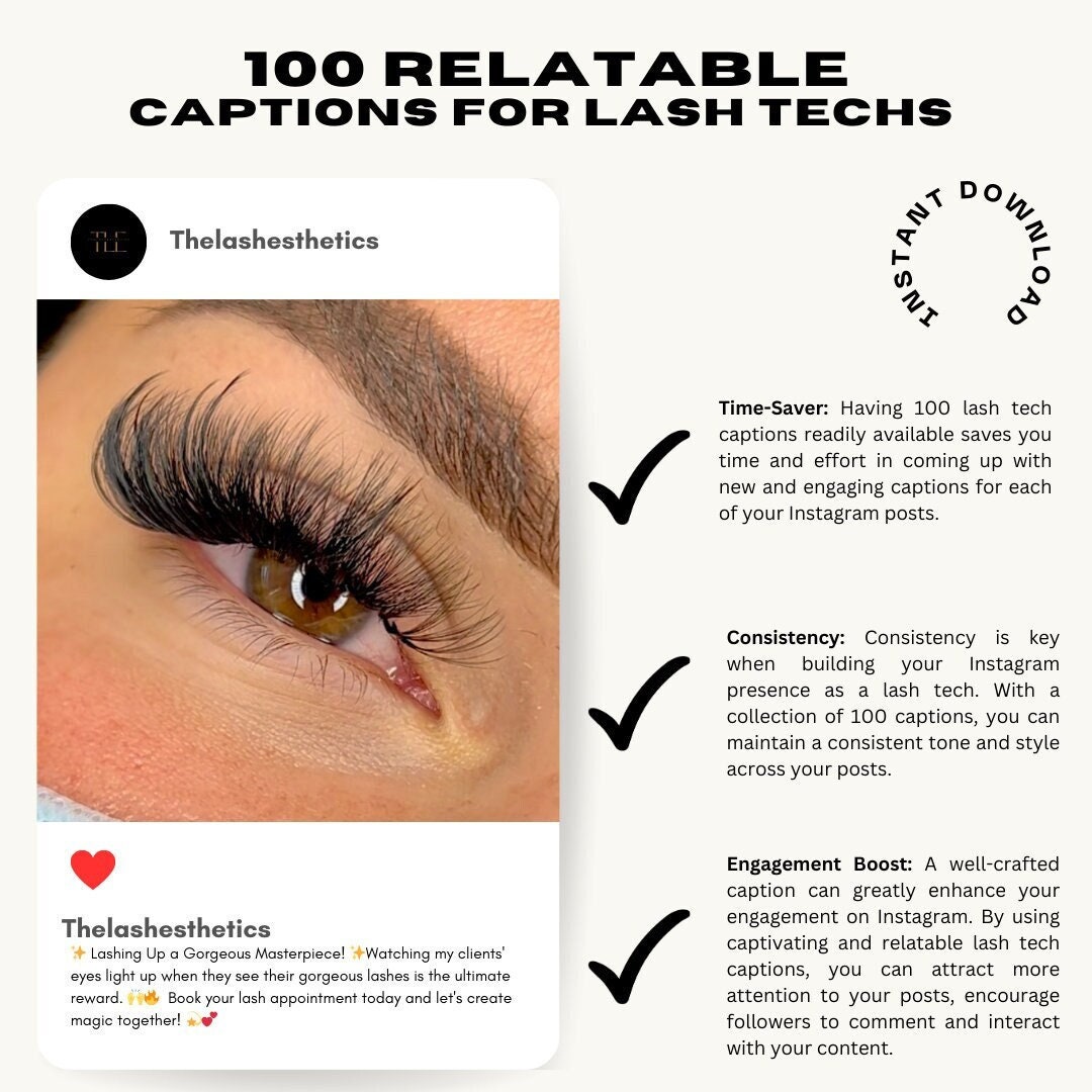 Lash Artist Captions, Lash Tech Social Media Captions, Instant Download ...
