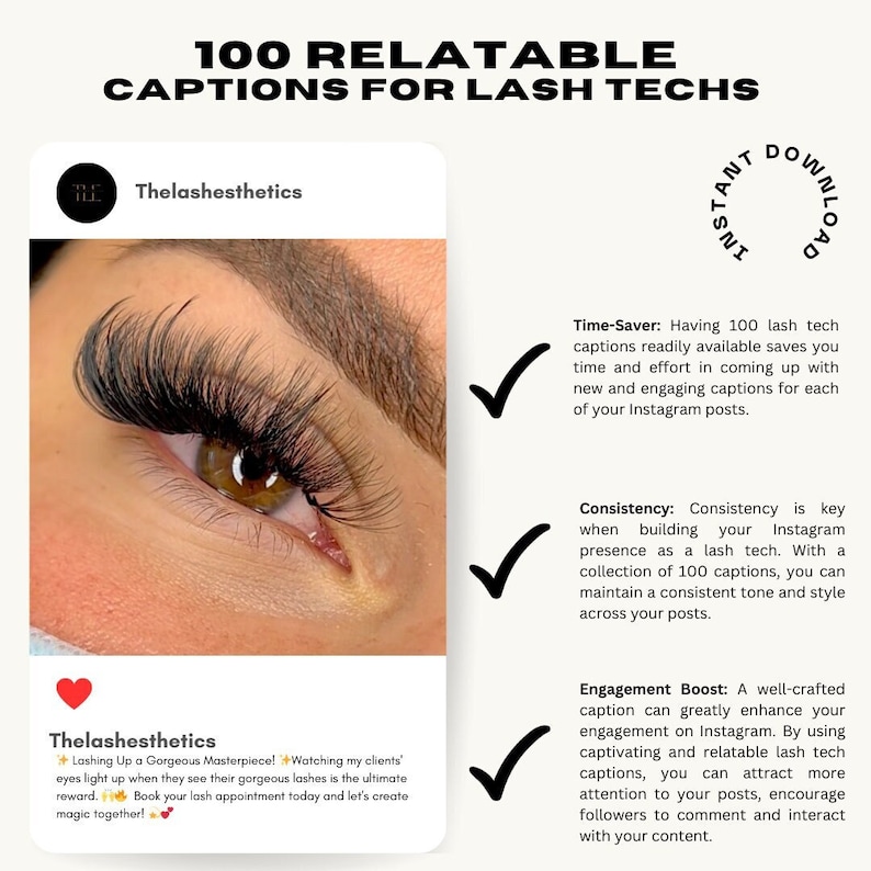 Lash Artist Captions, Lash Tech Social Media Captions, Instant Download ...