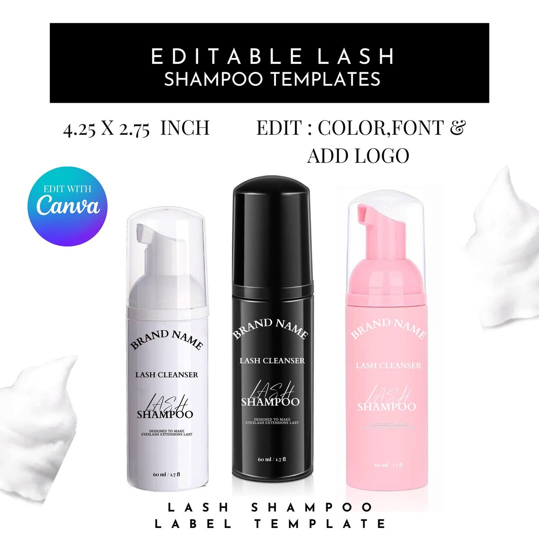 Lash Shampoo Label Template DIY, Instant Download Lash Bath Sticker ...