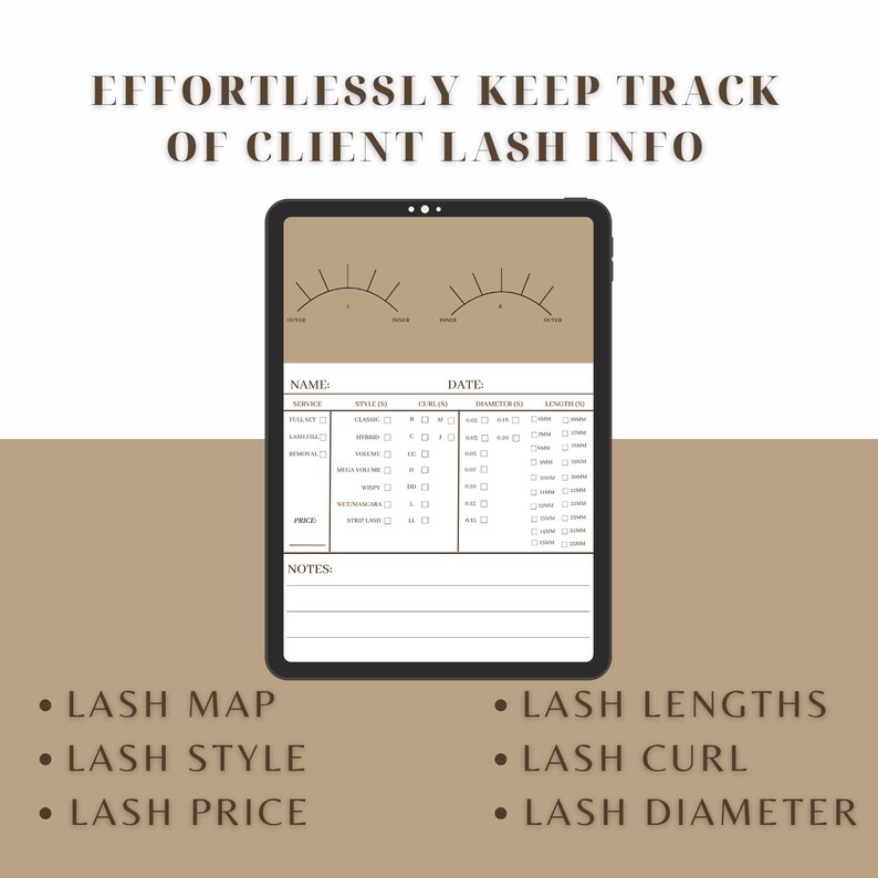 Digital/printable Lash Client Record Forms, Brown, Neutral, Fully ...