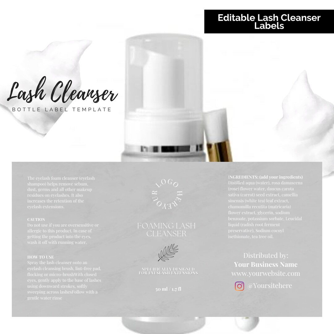 Lash Bath Labels, Canva Editable | Lash Labels for Lash Cleansers - Etsy