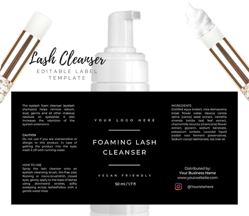 DIY Lash Bath Label Template, Custom Cleanser Bottle Sticker (digital ...