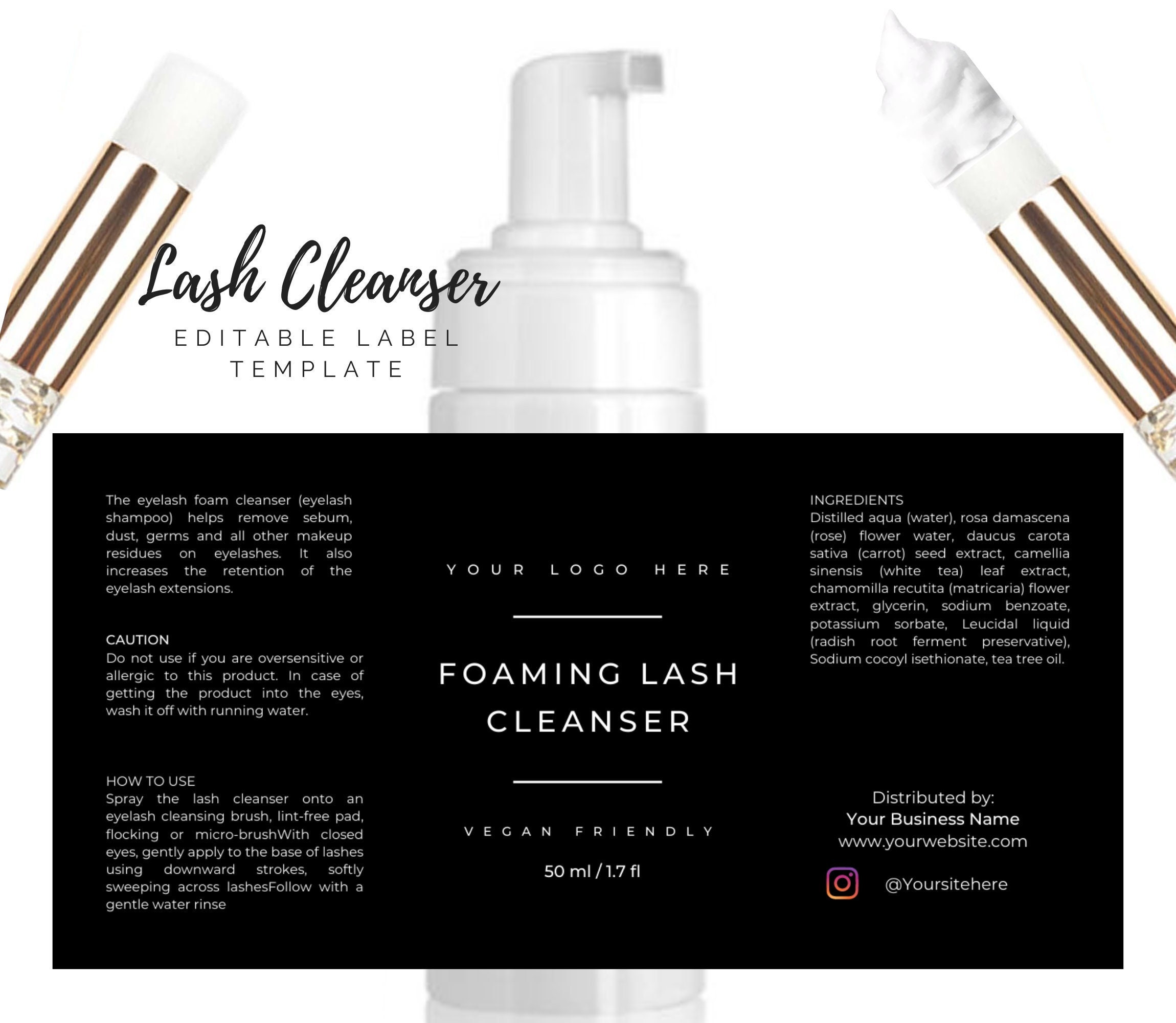 DIY Lash Bath Label Template, Custom Cleanser Bottle Sticker (digital ...