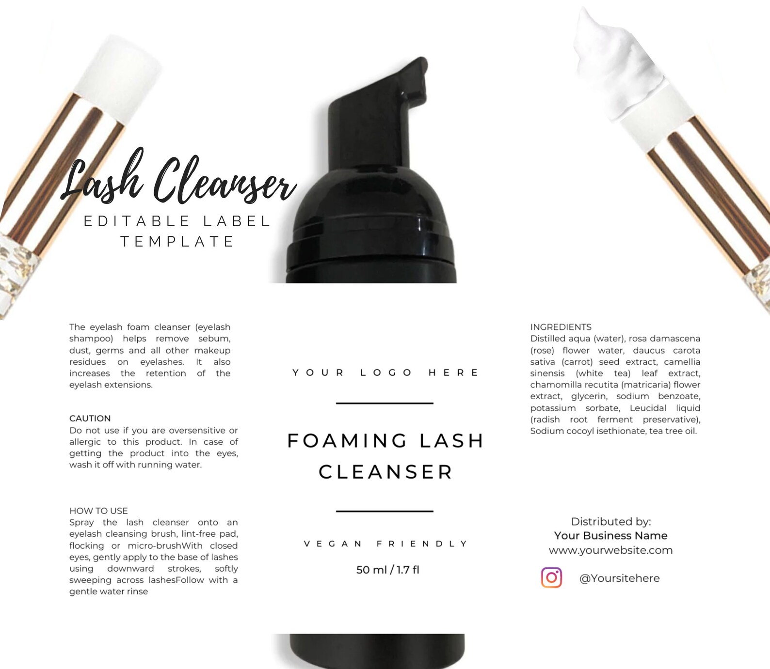 DIY Lash Bath Label Template, Custom Cleanser Bottle Sticker (digital ...