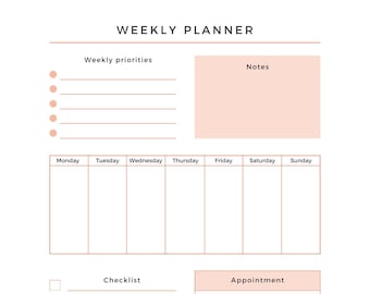 Pink Minimalist Weekly Planner Printable PDF Weekly - Etsy