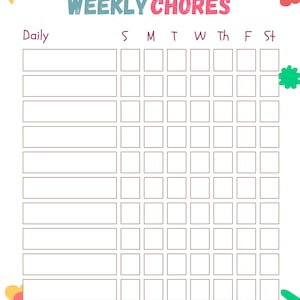 Printable Weekly Chore Chart for Kids, Responsibility Chart, Daily ...