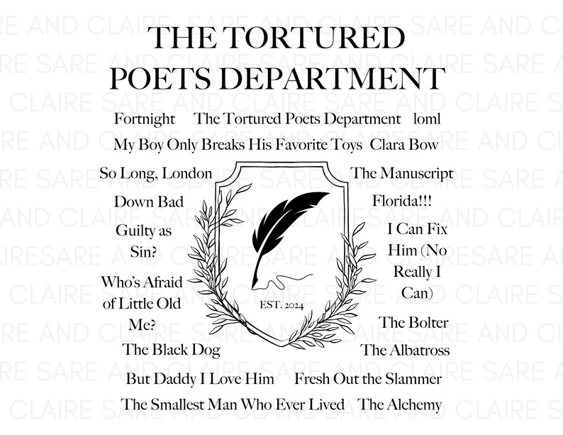 The Tortured Poets Department Tracklist Svg and Png File - Etsy