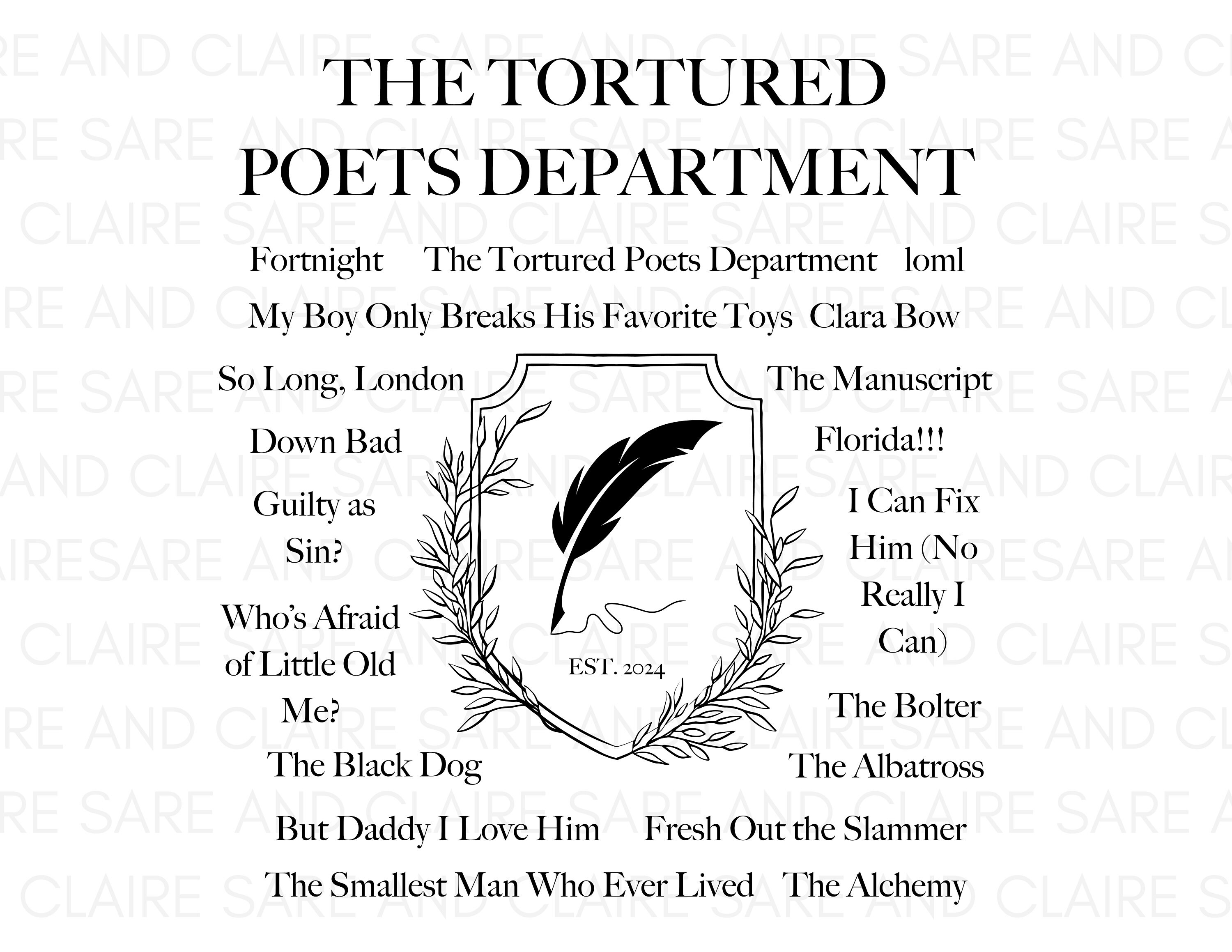 The Tortured Poets Department Tracklist Svg and Png File - Etsy