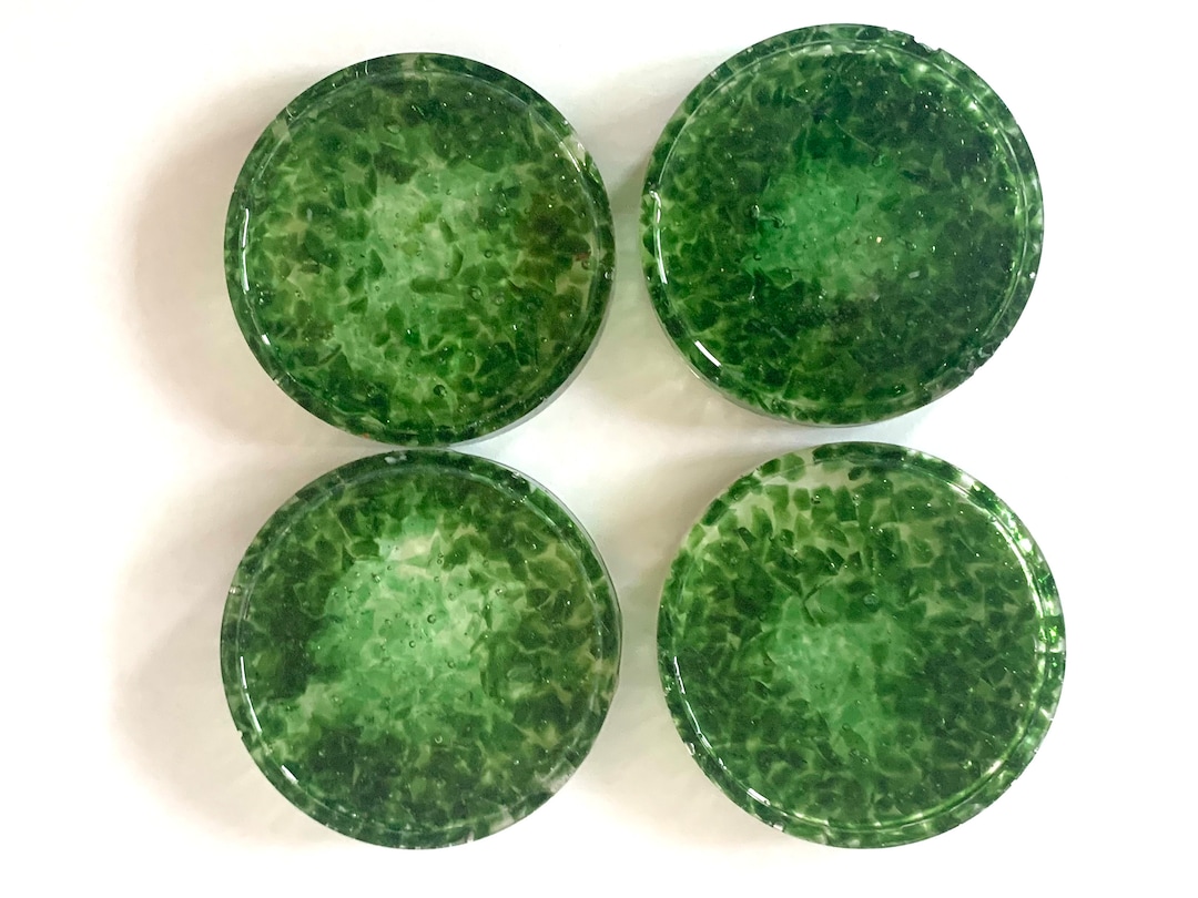 Green Glass Coaster Set - Etsy