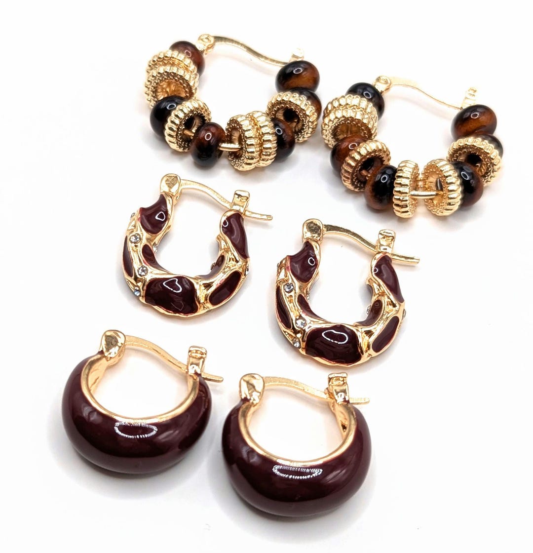 Vintage U-shape Hoop Earrings | Brown/gold - Etsy