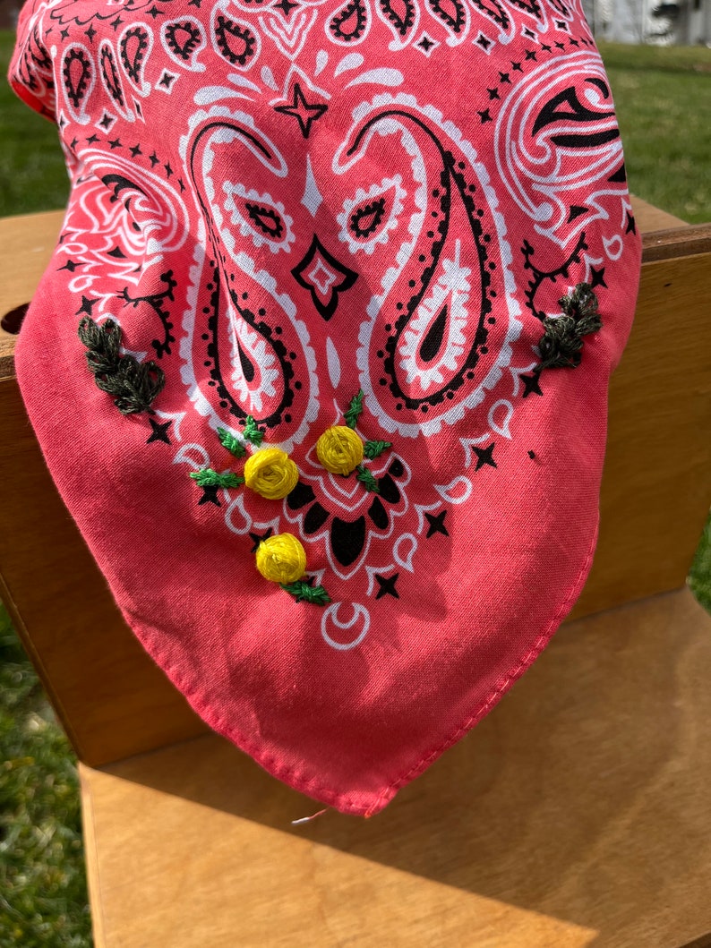 Hand Embroidered Bandana - Etsy