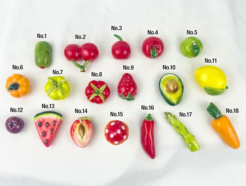 Mini Handmade Ceramic Fruit & Vegetable Fridge Magnets, Blueberry Olive ...