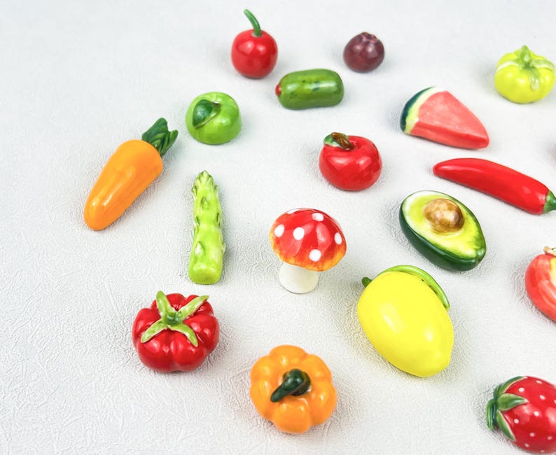 Mini Handmade Ceramic Fruit & Vegetable Fridge Magnets, Blueberry Olive ...