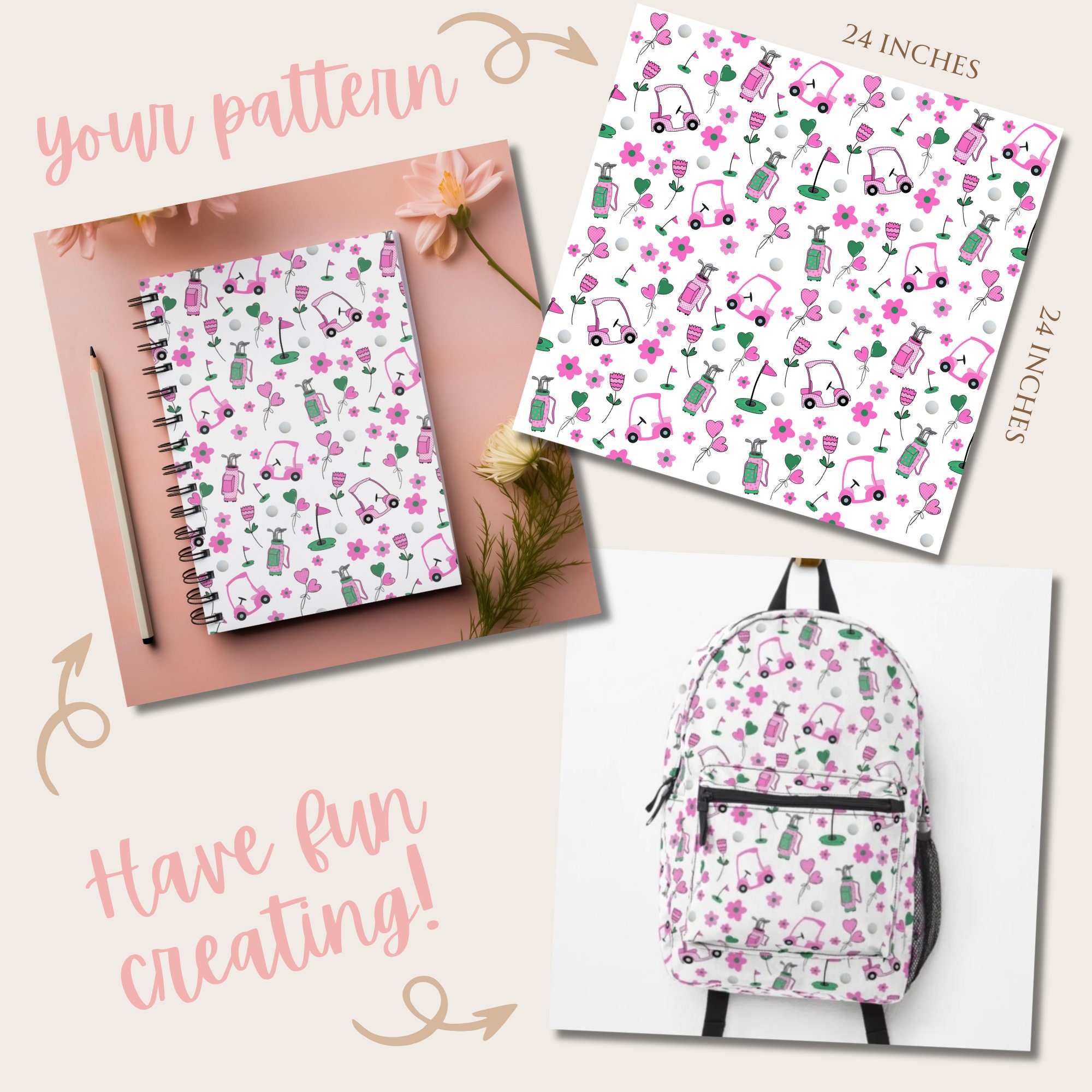 Printable Girls Golf Seamless Pattern Design File for Sublimation ...