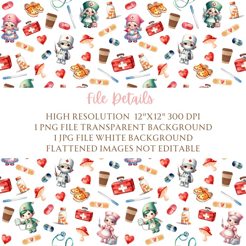 Printable Nurse Doctor Gnome Seamless Pattern Design File Sublimation ...
