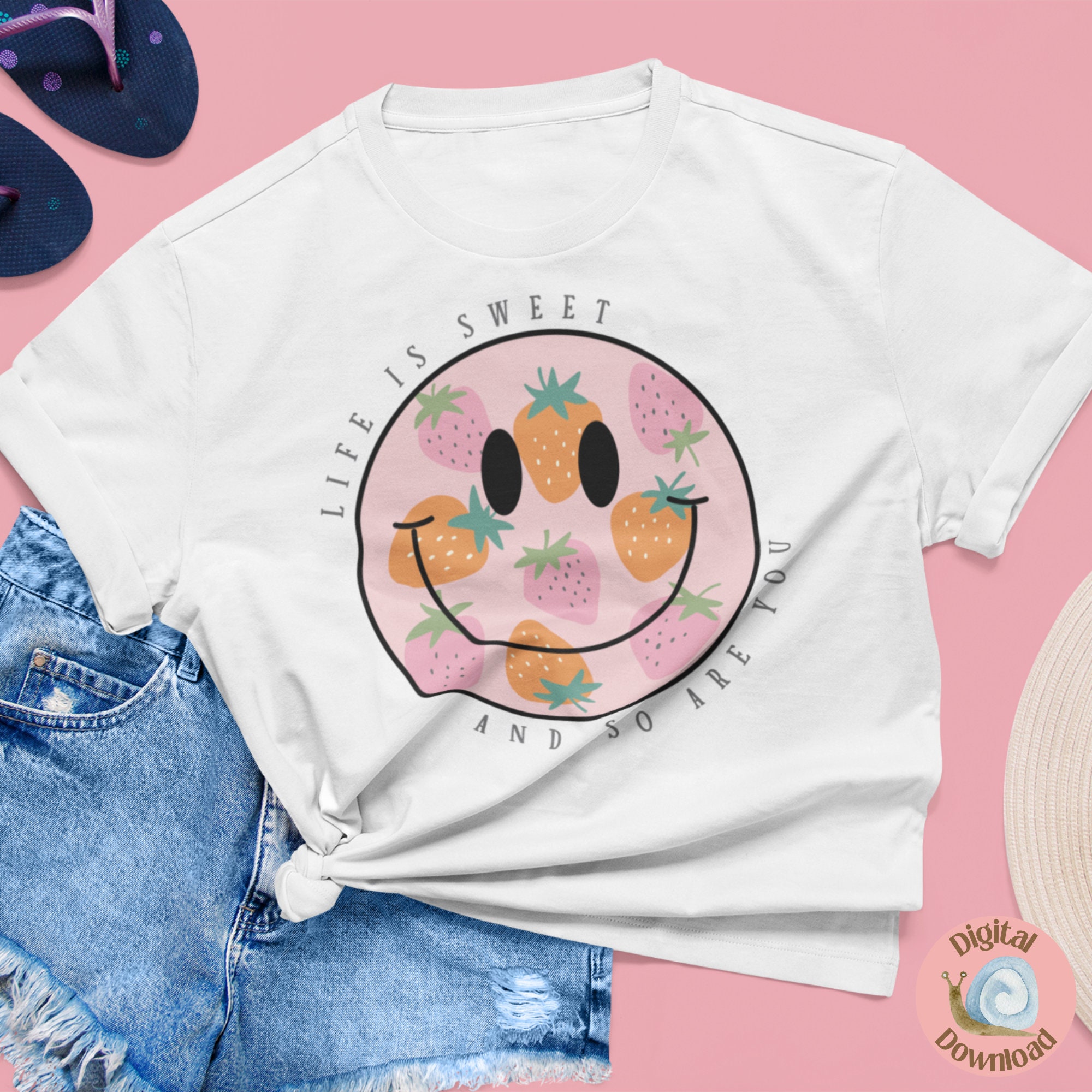 Printable Smiley Face PNG, Strawberry Retro Smiley Face Digital ...