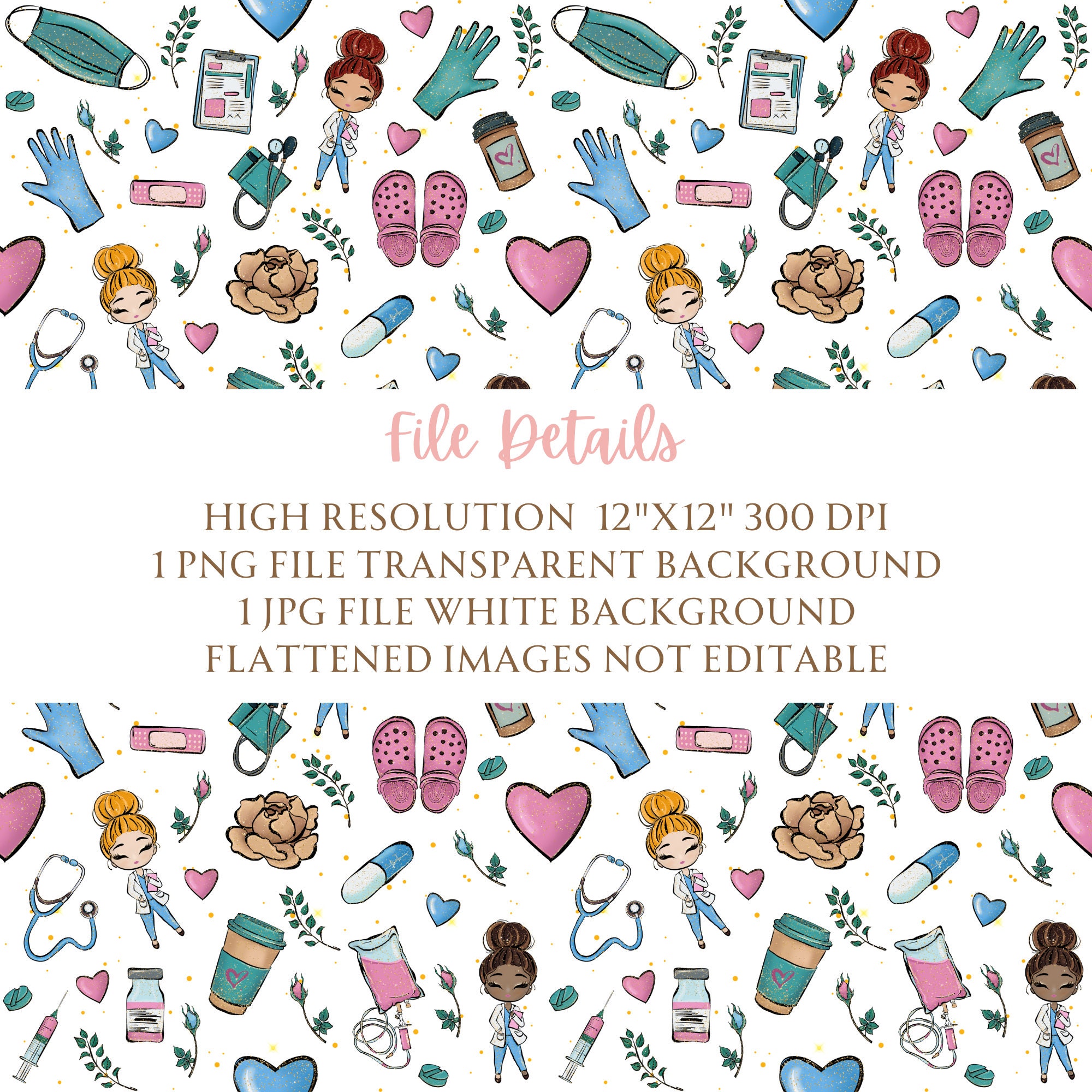 Nurse Pattern Design File for Sublimation Printing, Seamless Nurse Life ...