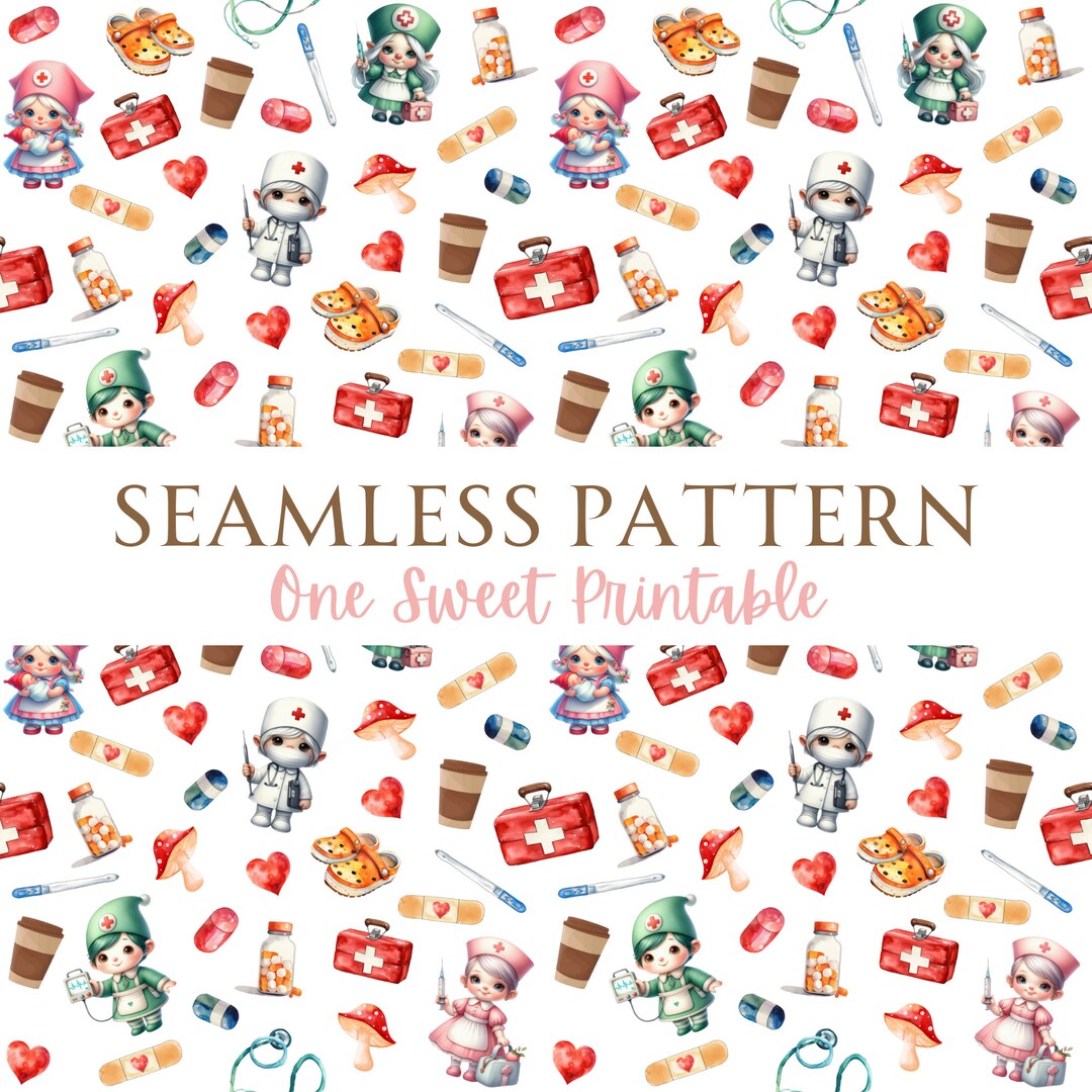 Printable Nurse Doctor Gnome Seamless Pattern Design File Sublimation ...