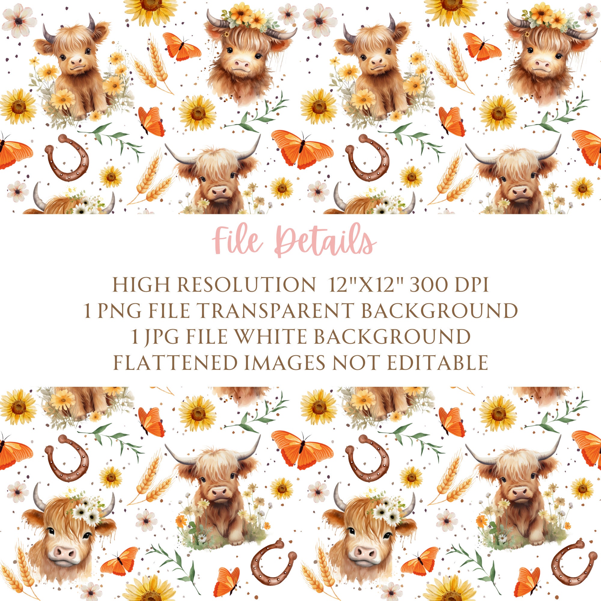 Printable Highland Cows Seamless Pattern Design File for Sublimation ...