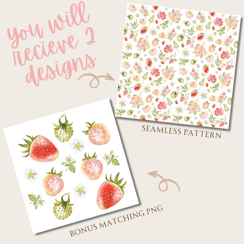 Printable Strawberries and Flowers Seamless Pattern Design File for ...