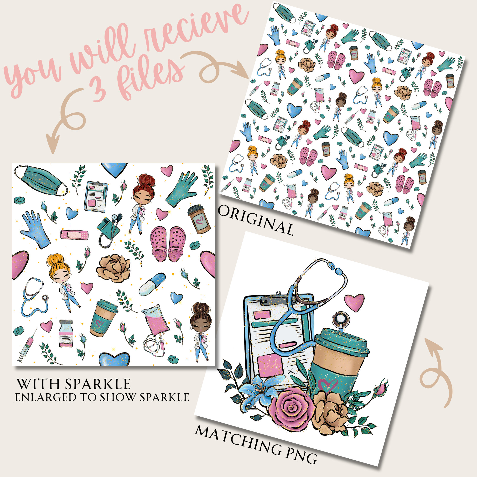 Nurse Pattern Design File for Sublimation Printing, Seamless Nurse Life ...