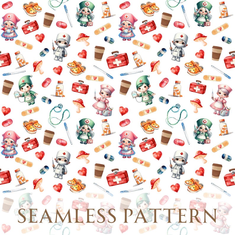 Printable Nurse Doctor Gnome Seamless Pattern Design File Sublimation ...