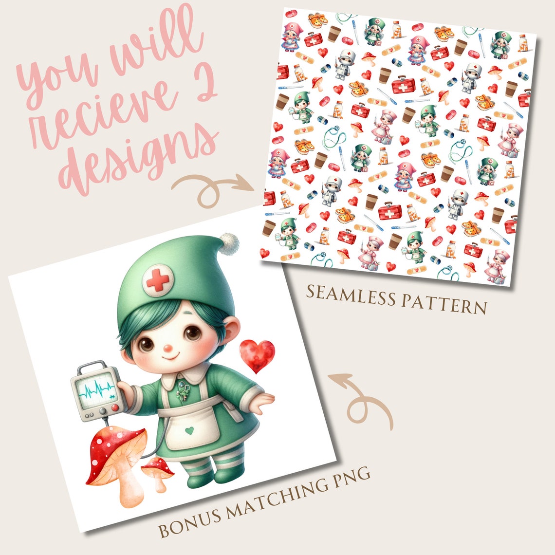 Printable Nurse Doctor Gnome Seamless Pattern Design File Sublimation ...