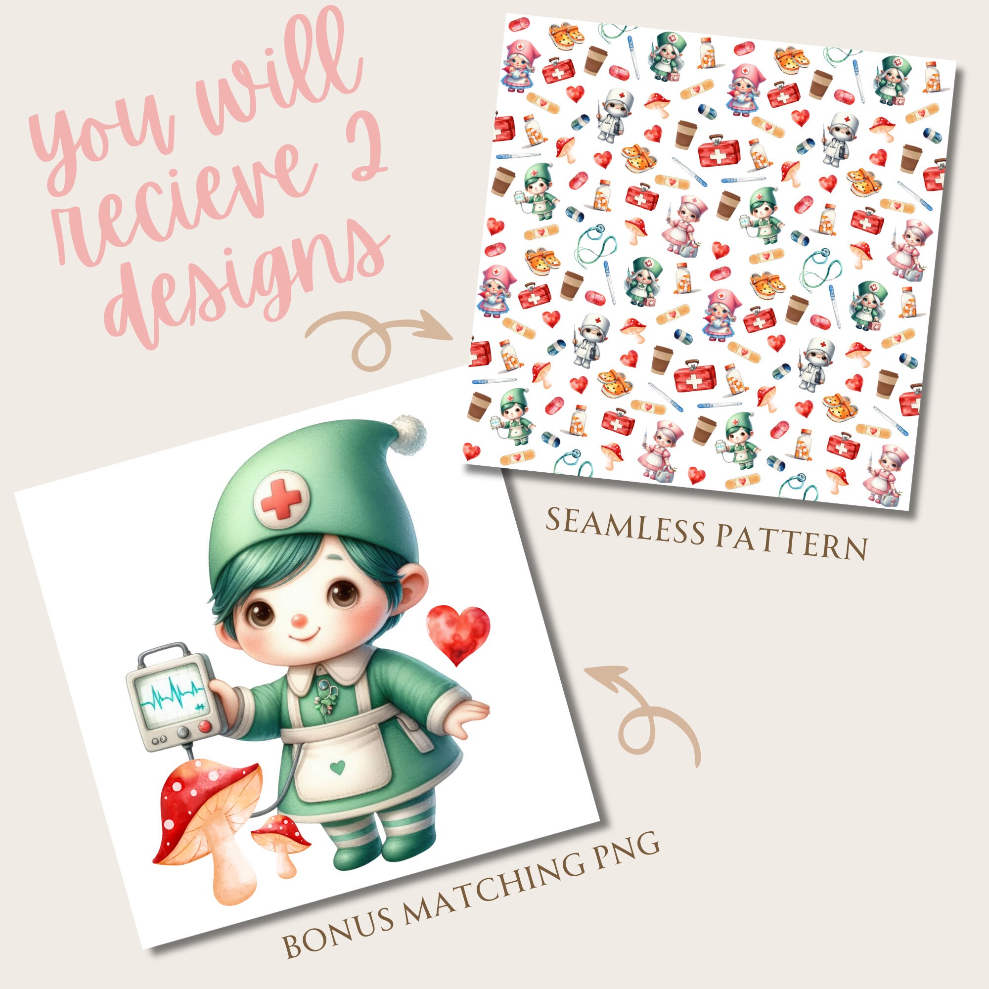 Printable Nurse Doctor Gnome Seamless Pattern Design File Sublimation ...