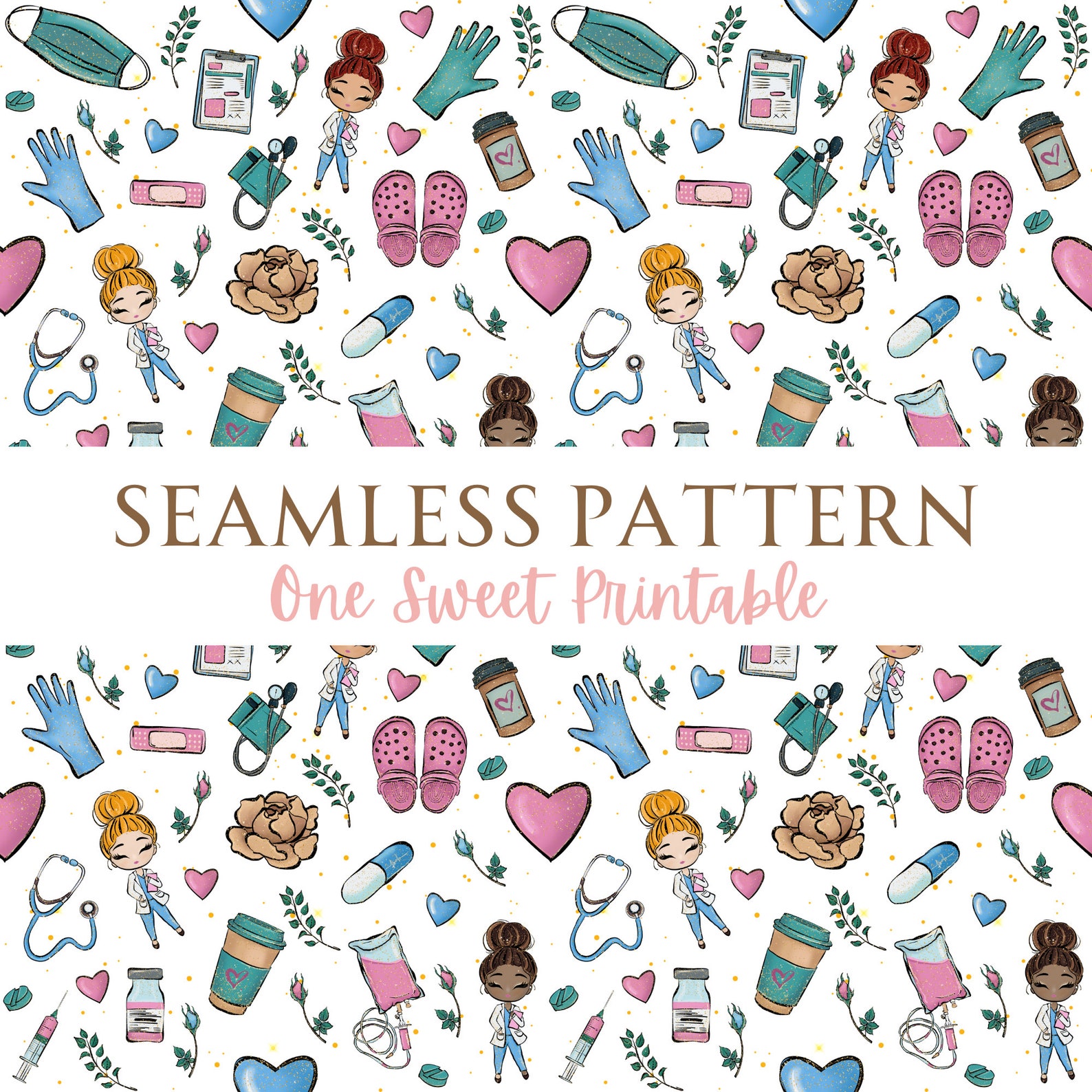 Nurse Pattern Design File for Sublimation Printing, Seamless Nurse Life ...